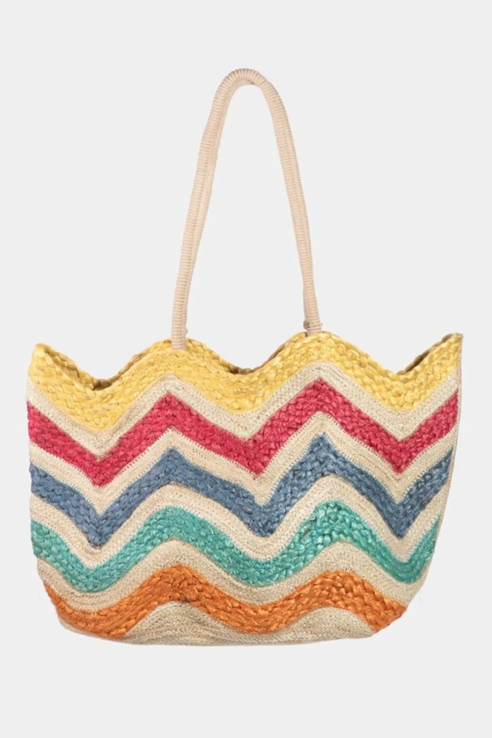 Large Wavy Rainbow Tote Bag 100% Jute Eco-Friendly Summer Accessory – Savvy Stylish