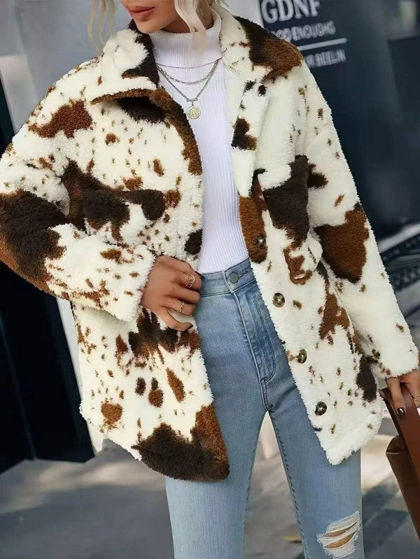 Cow Print Sherpa Jacket – Savvy Stylish